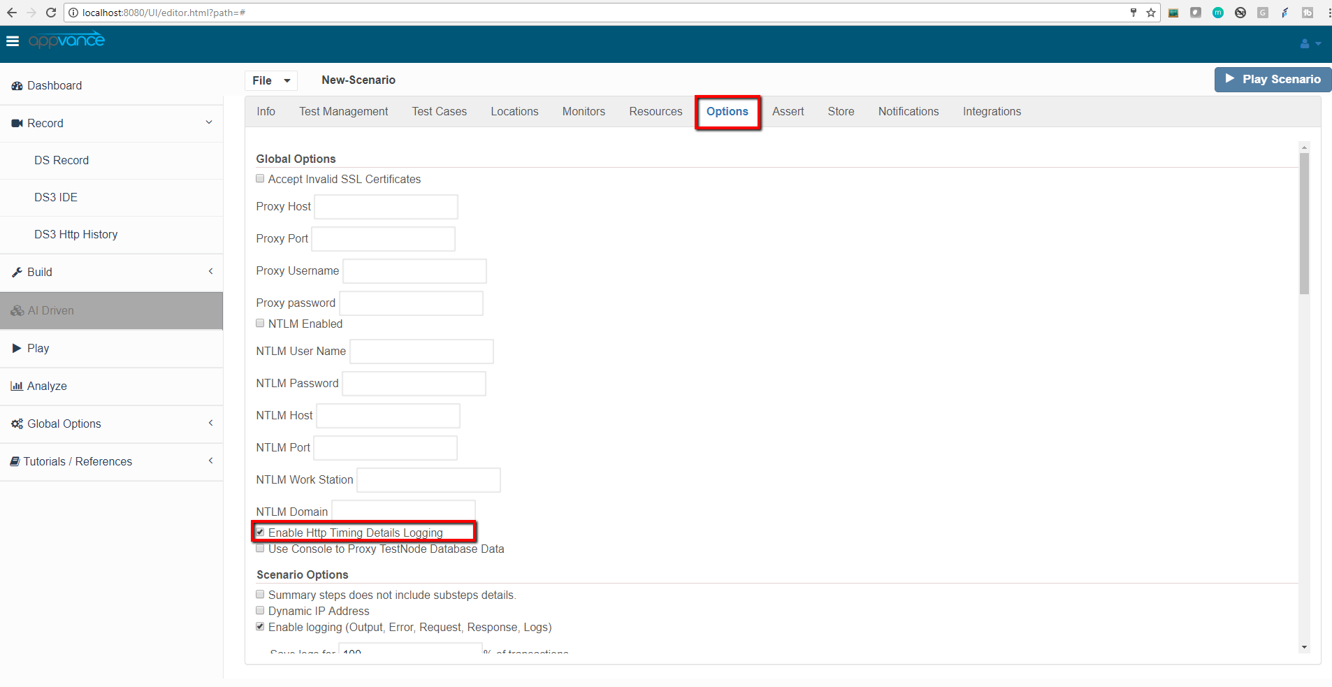 Scenario Editor Options